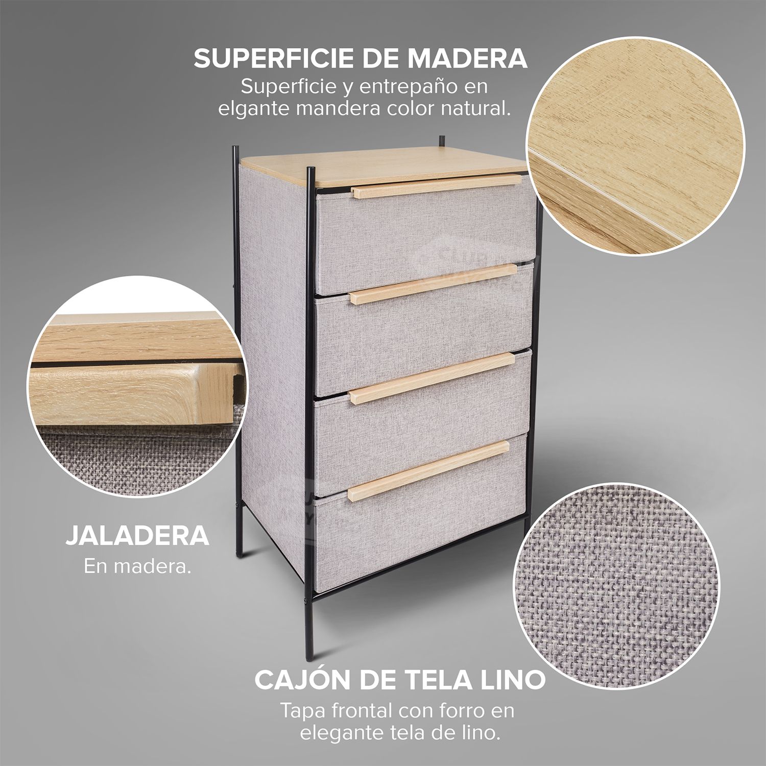 Calandria Studio & Living Cajonera vertical de 4 cajones tela no tejida ...